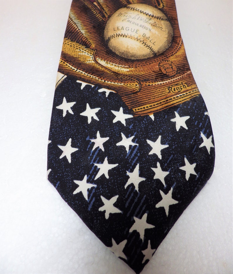 1990s Vintage Silk Tie/ All American Baseball/ Van Heusen/ Corporate ...