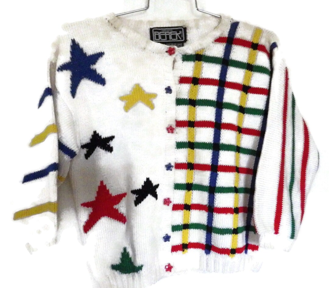 Vintage BEREK Sweater Stars/ Stripes/white/ Blue/ Red/ Green/ - Etsy