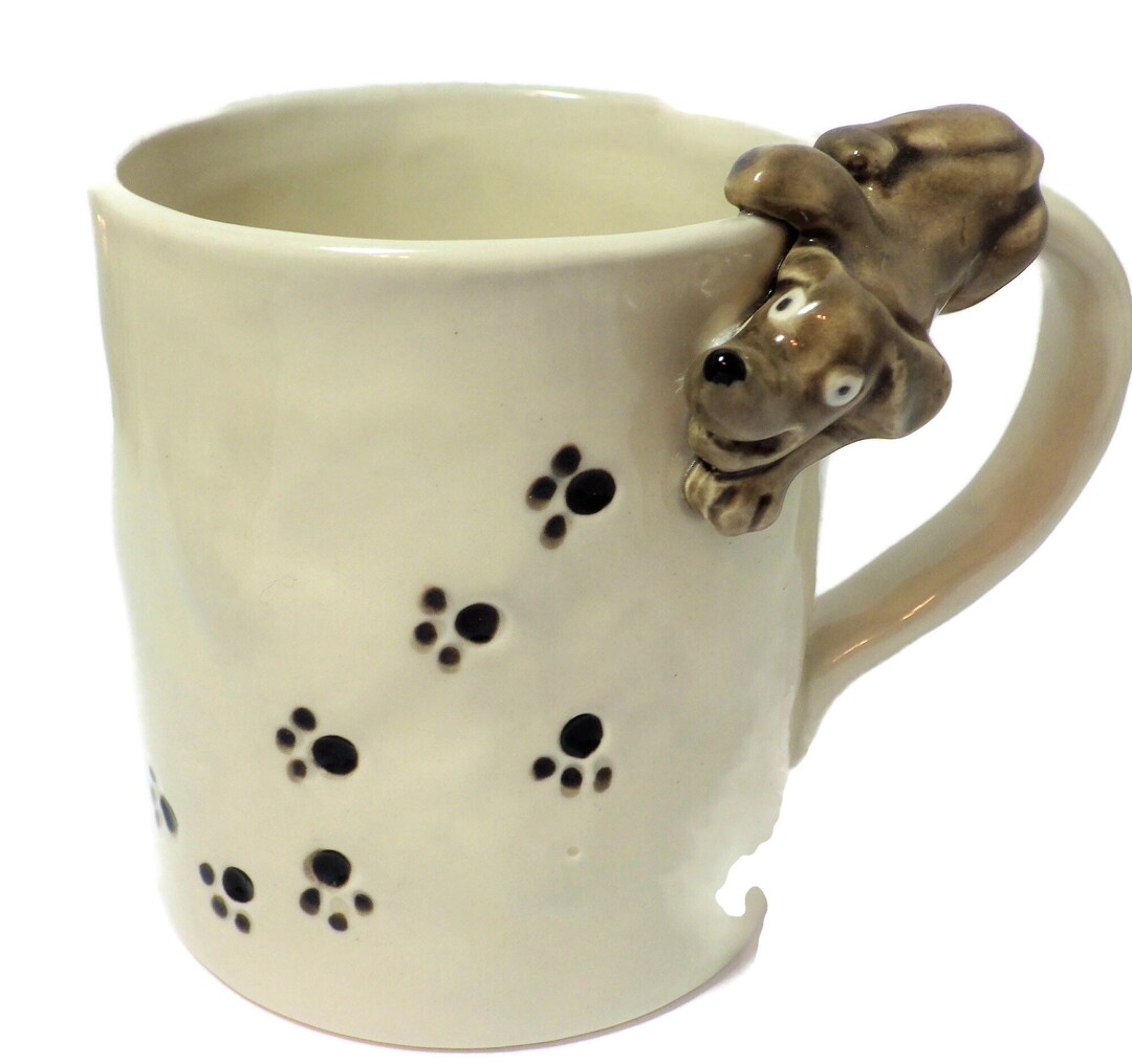 1990s Vintage Pottery Mug Sculpted Dog & Paw Prints - Etsy