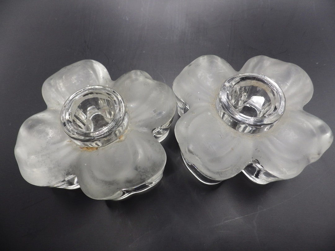Two 1940s Colony Glass/ Dogwood Flower Candle Holders/ Clear and ...