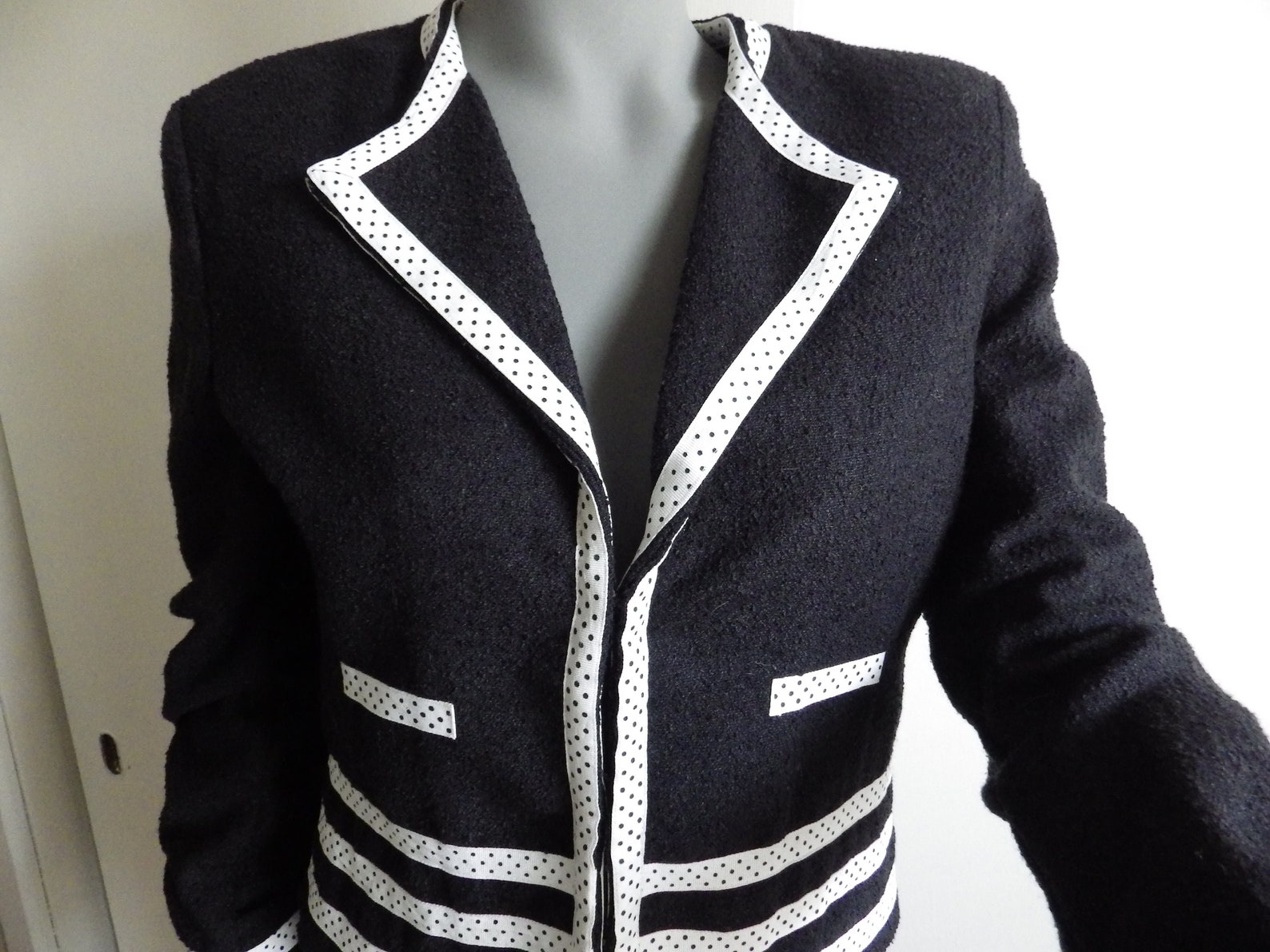 1990s Vintage Carole Little Textured Silk Jacket Black White | Etsy