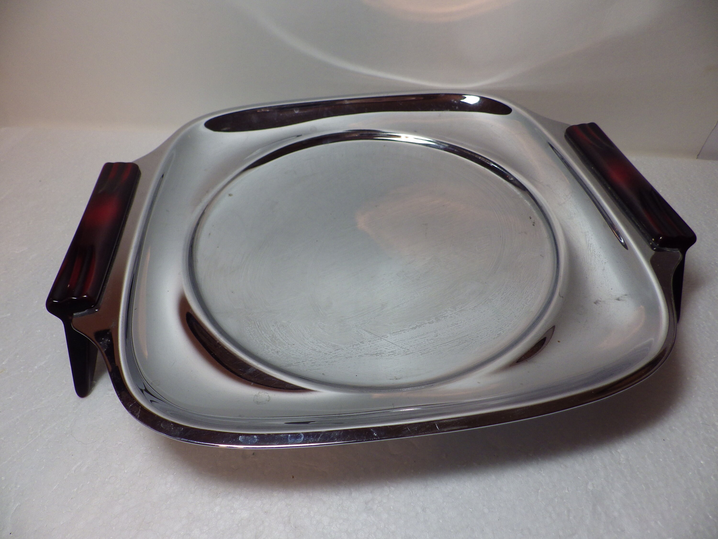 1950s Vintage Footed Cocktail Tray Chrome With Bakelite Feet Mid ...