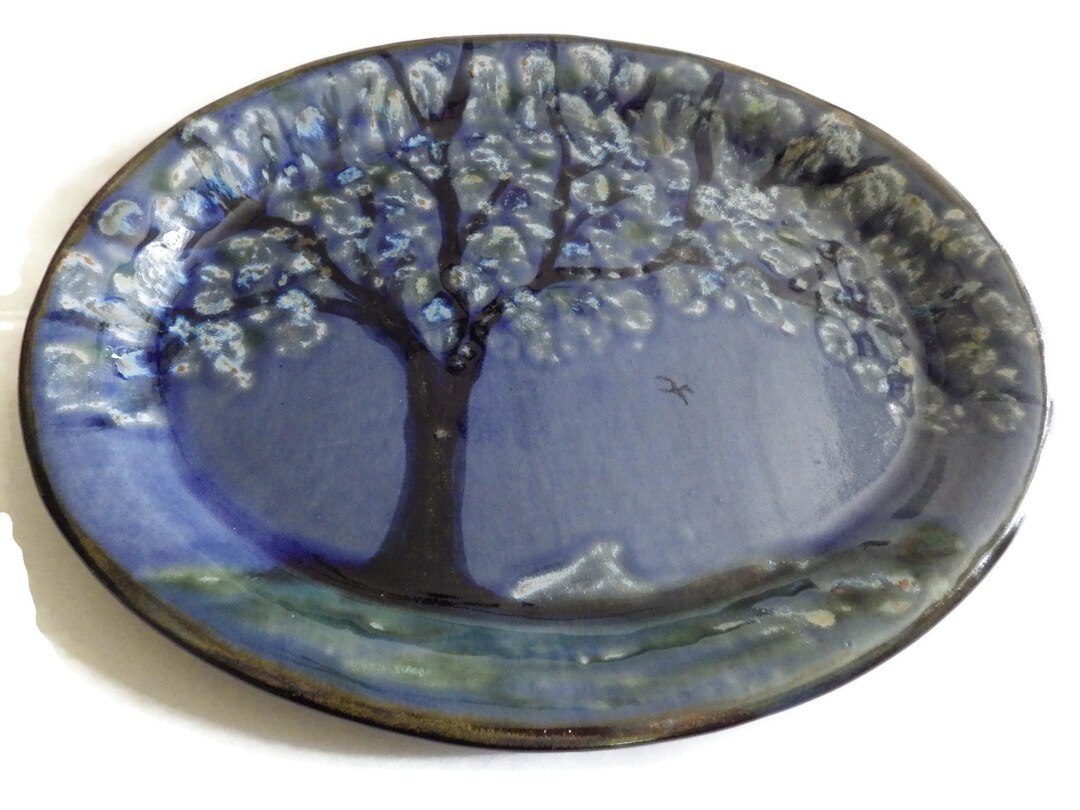 Oval Studio Pottery Platter/ Janet Resnik/ Tree Design - Etsy