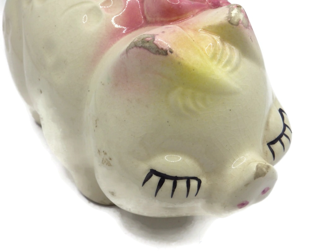 Vintage Shawnee Smiley Piggy Bank/ Pink Ribbon/ Incised Shamrocks - Etsy