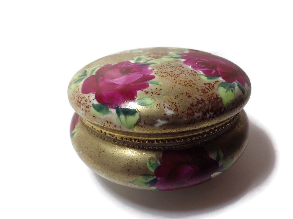 Antique Nippon Covered Porcelain Powder Box Gold Red Roses - Etsy