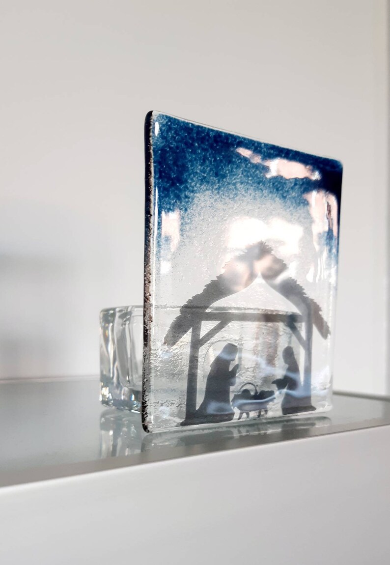 Nativity Fused Glass Tea Light Holder - Etsy