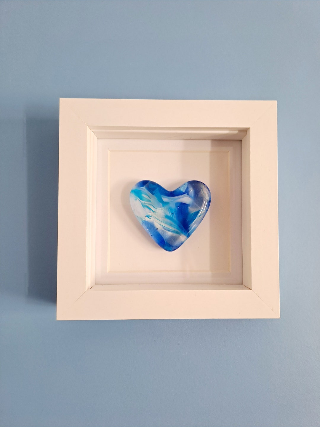 Fused Glass Blue Heart Wall Art, Small Wall Art, 10cm Square, Blue ...