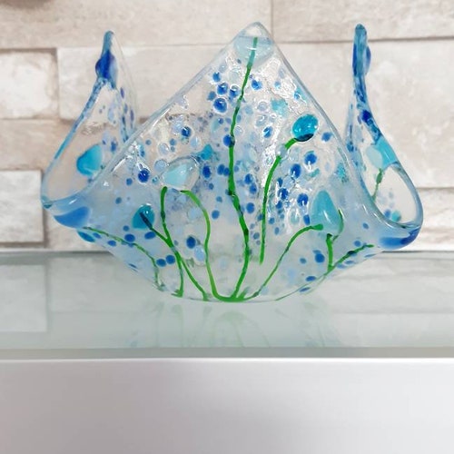 Blue Flower Fused Glass Tea Light Holder - Etsy