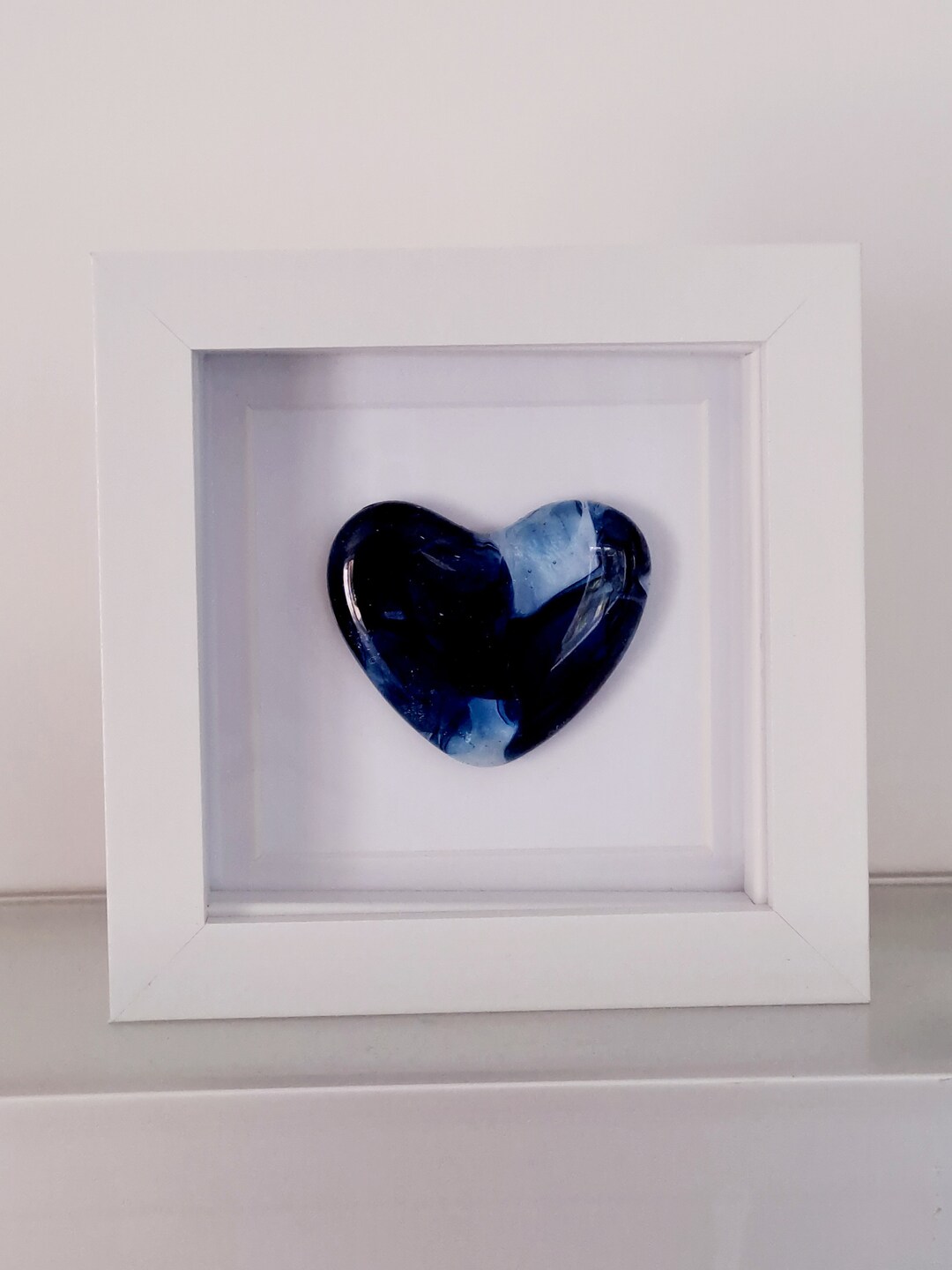 Fused Glass Sparkly Blue Heart Wall Art, Small Wall Art, 10cm Square ...