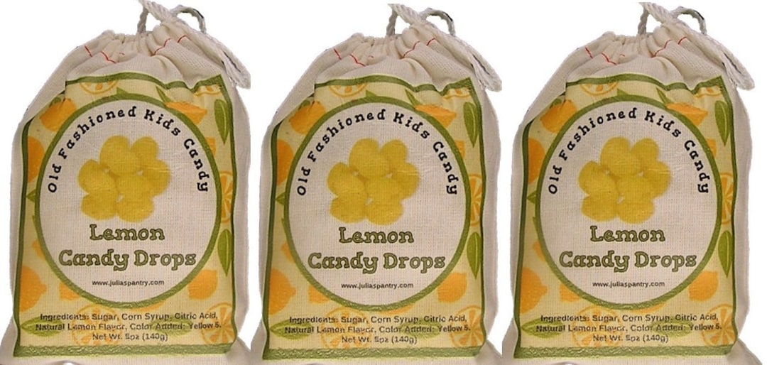 Old Fashioned Lemon Drops, 5oz Cloth Bags, Pack of 3, Lemon Candy ...