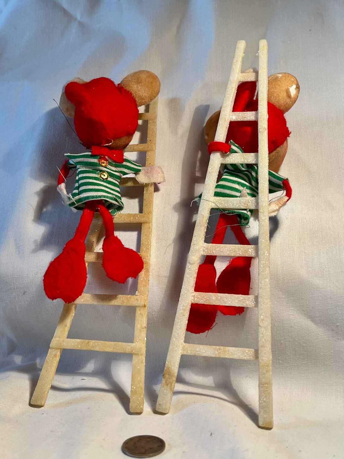 Vintage Pair of Flocked 1960s Mouse Climbing Ladder Christmas Ornaments ...