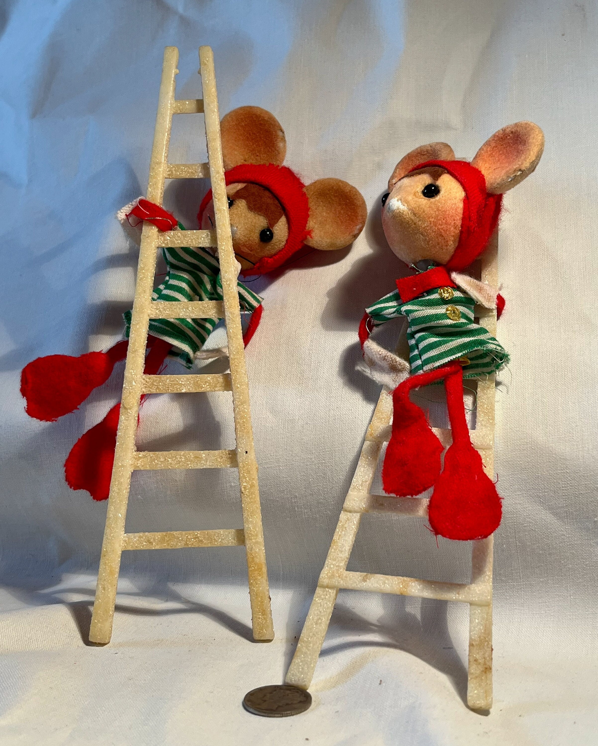 Vintage Pair of Flocked 1960s Mouse Climbing Ladder Christmas Ornaments ...