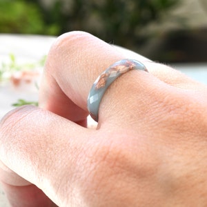 Baby Blue Resin Ring With Rose Gold Leaf – Delicate Faceted Promise or ...