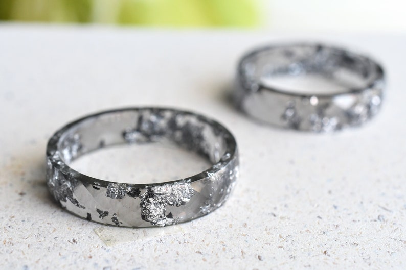 Grey Faceted Resin Ring With Silver Flakes Mens Rings - Etsy