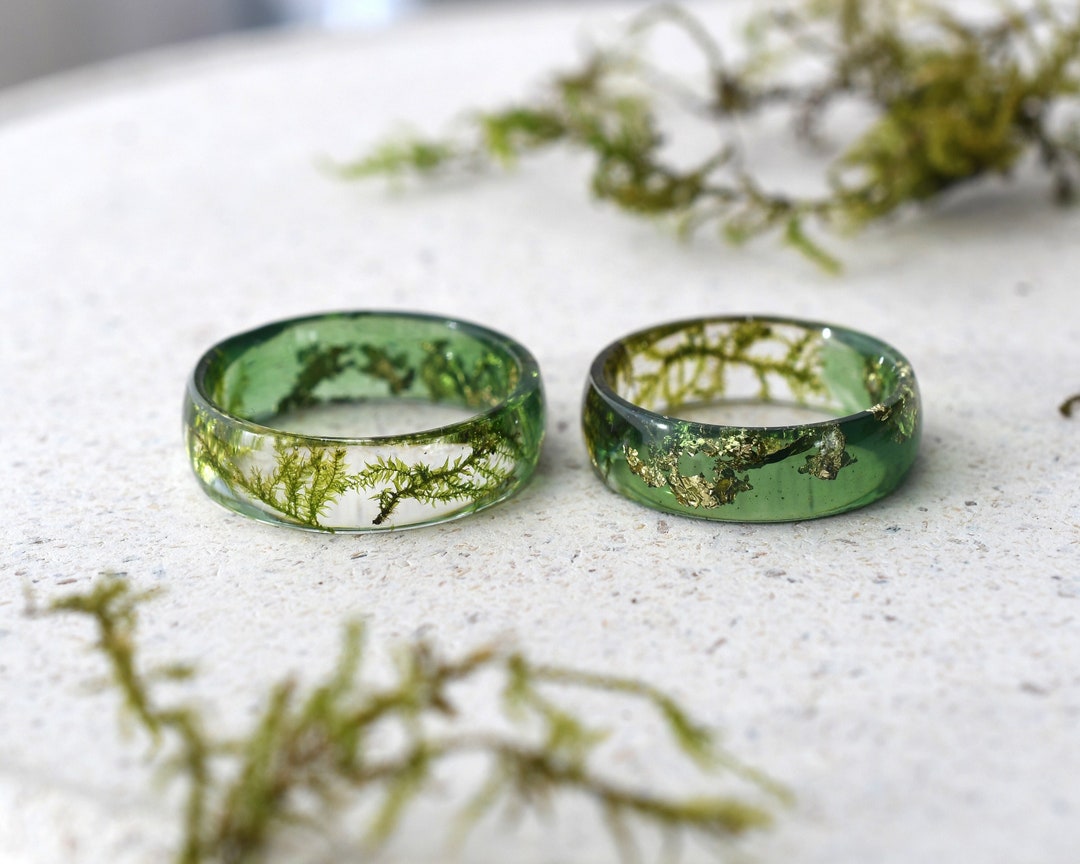 Moss Resin Ring With Gold Leaf: Nature Lover Gift - Etsy