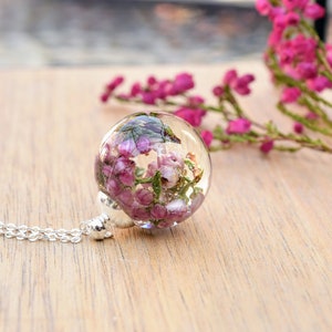 Real Pink Heather Jewelry Set: Resin Sphere Pendant & Earrings - Etsy