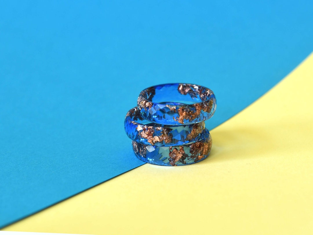 Cobalt Blue Ring With Rose Gold Leaf - Mens Wedding Band - Faceted ...