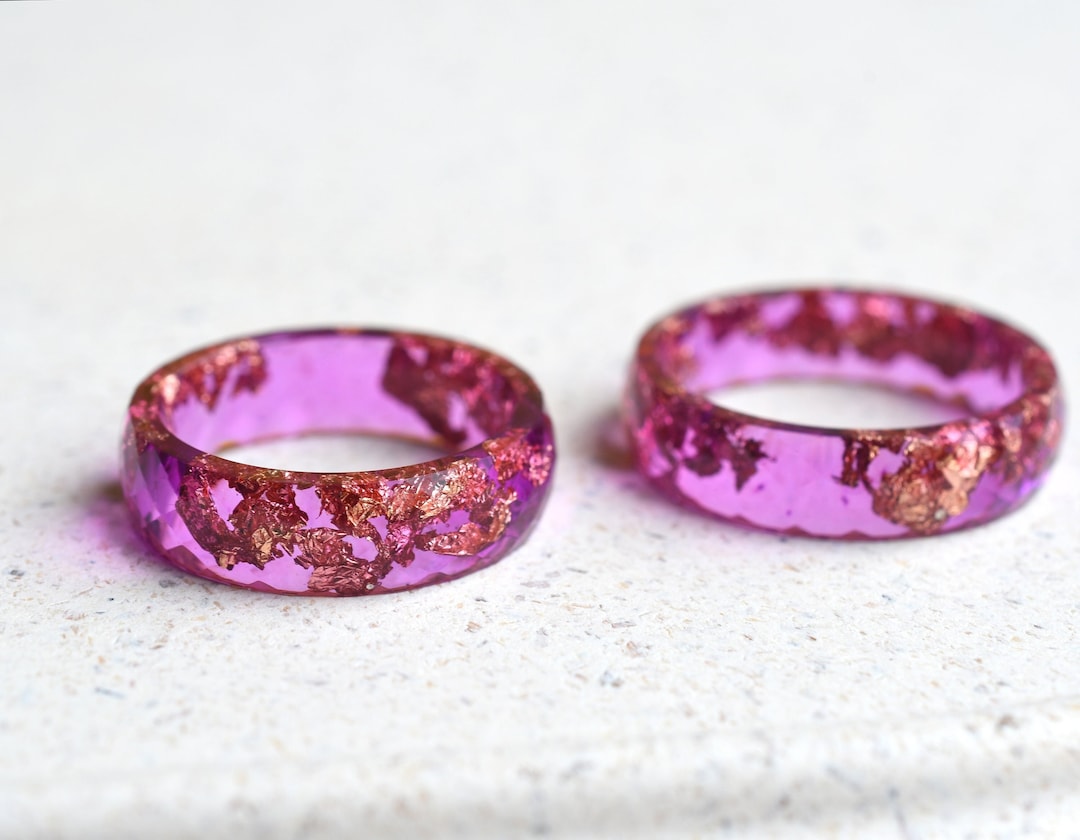 Pink Magenta Resin Ring With Gold Leaf – Faceted and Unique Resin Ring ...