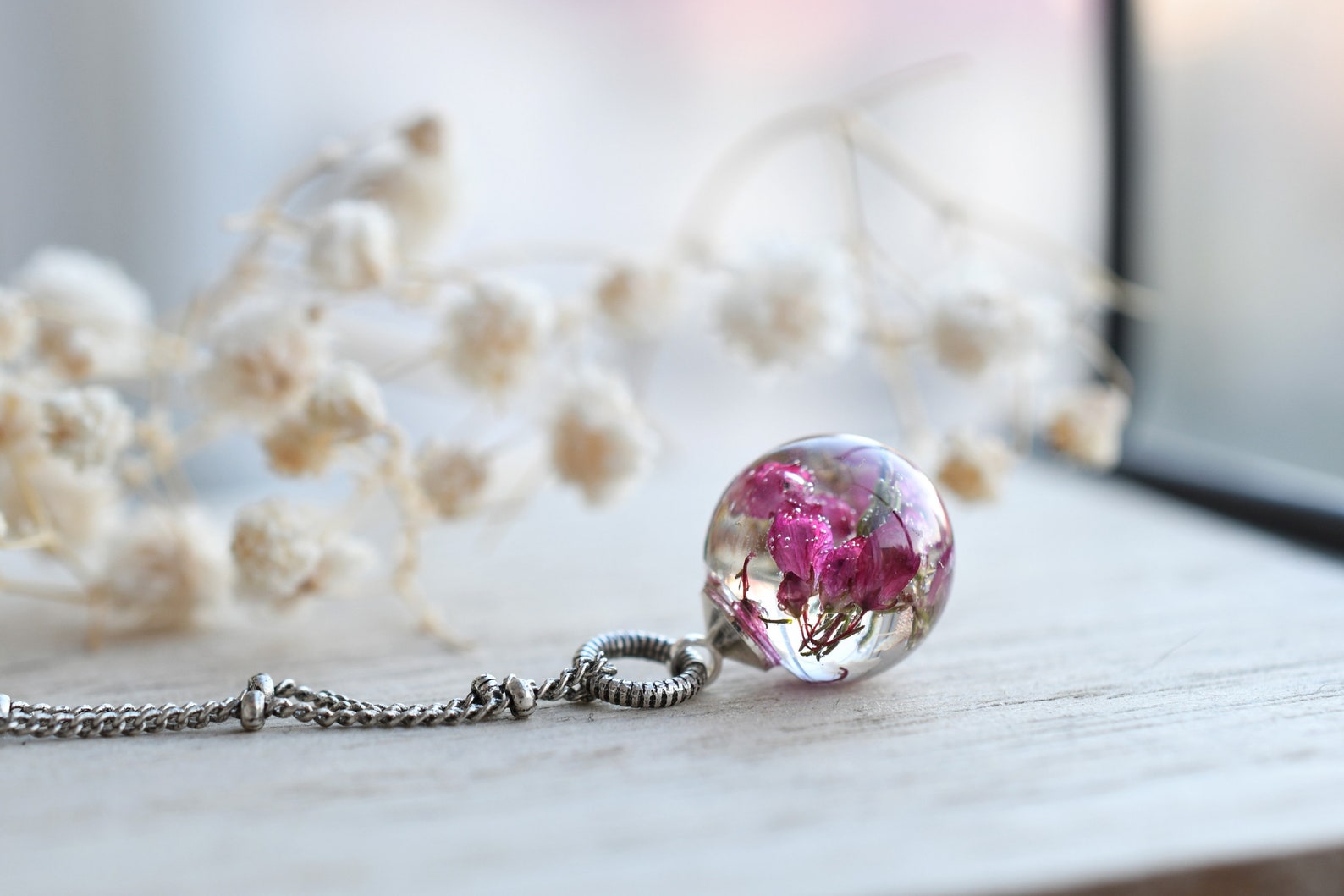 Delicate Pink Heather Necklace Terrarium Resin Necklace - Etsy