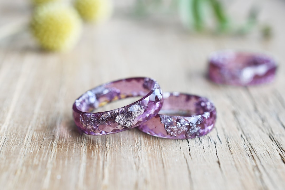 Plum Resin Ring With Silver Leaf - Promise Ring for Her - Unique ...