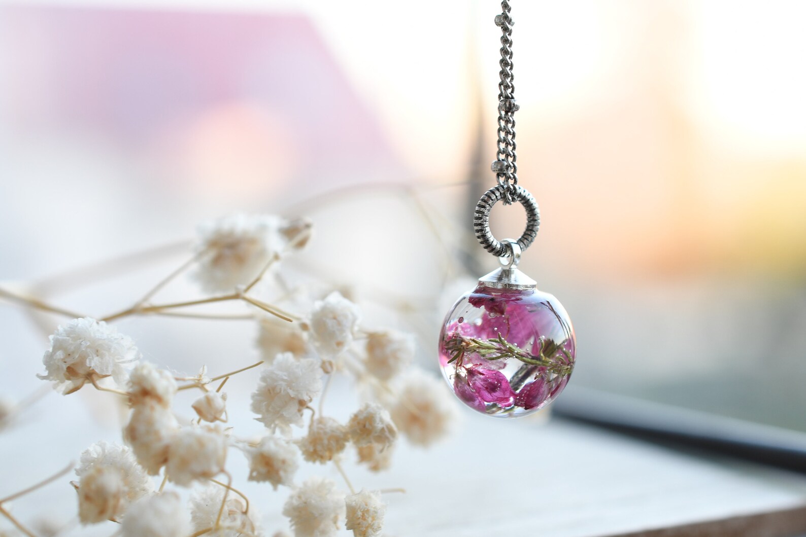 Delicate Pink Heather Necklace Terrarium Resin Necklace - Etsy