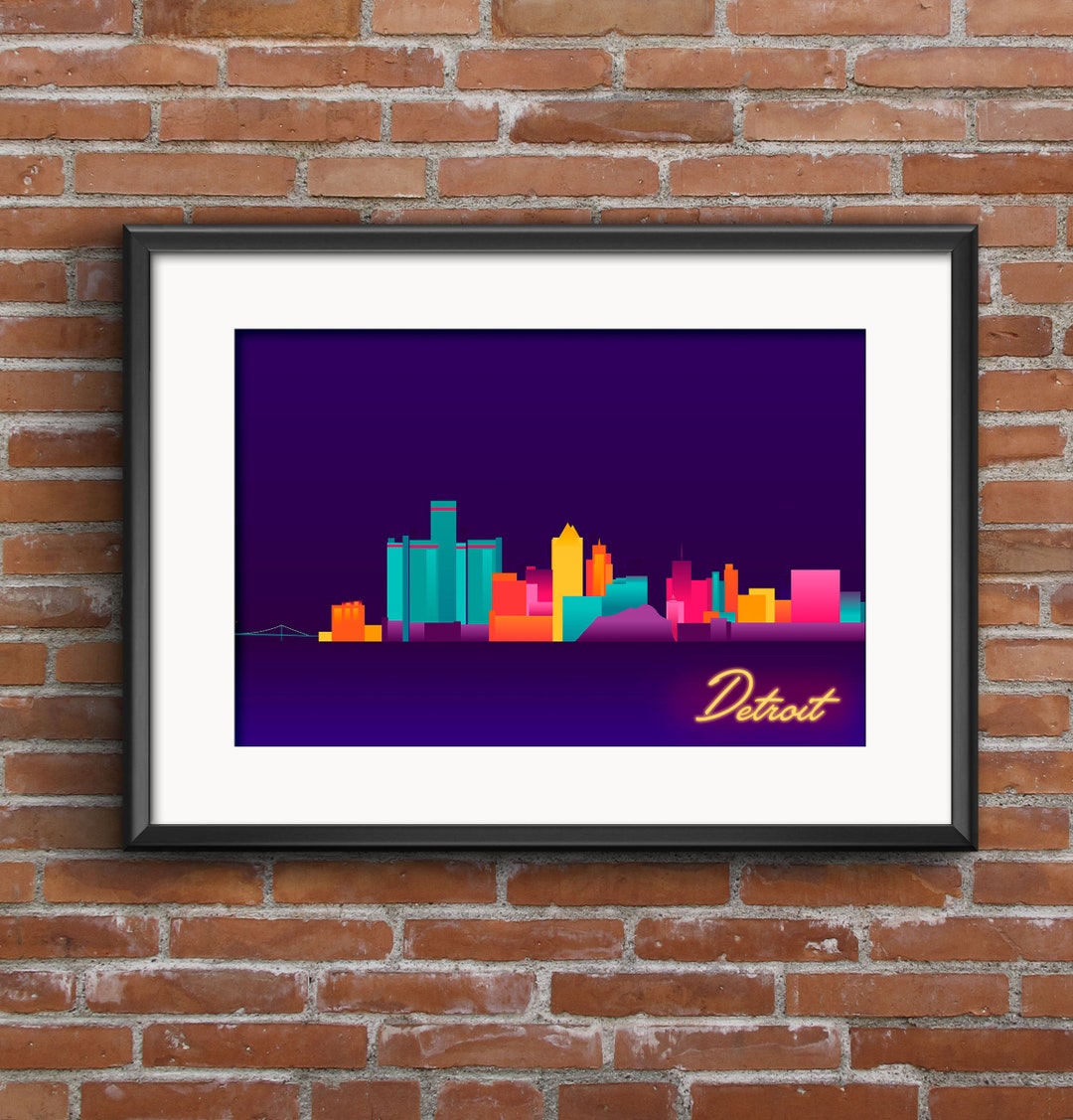 Detroit Skyline Neon Art Print - Rainbow Detroit Michigan Renaissance ...