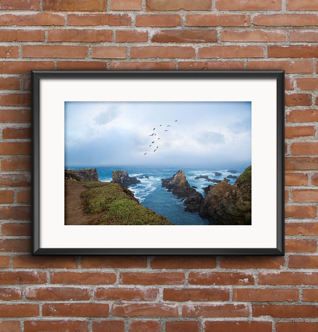 Pacific Coast Ocean Cliffside With Birds Art Print West Coast Poster ...