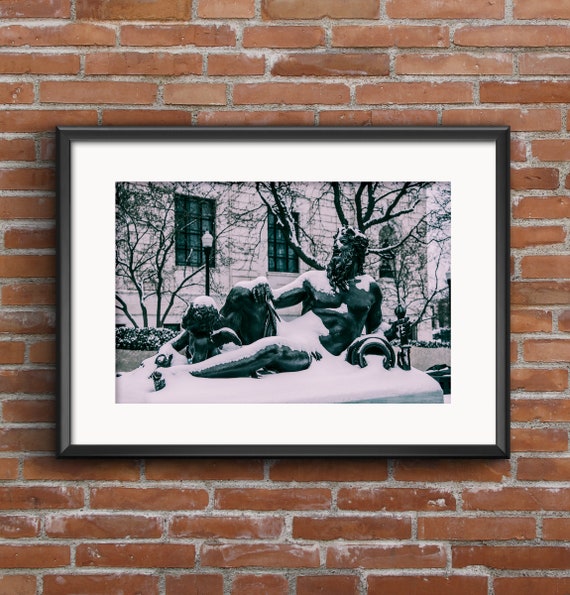 Snowy Black and White Detroit DIA Statue Art Print Detroit | Etsy