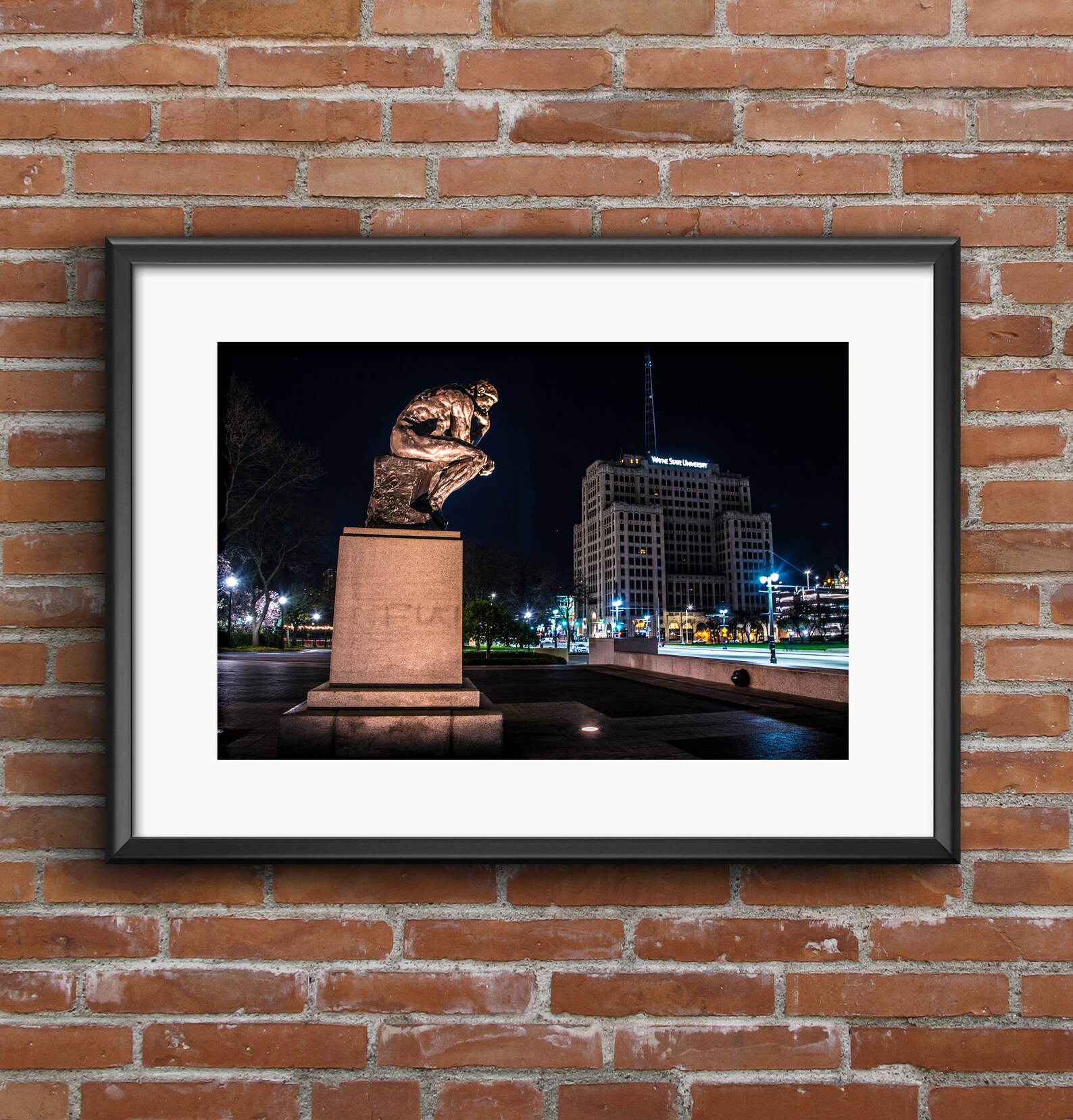 Detroit DIA Thinking Man Statue at Night Art Print Detroit | Etsy