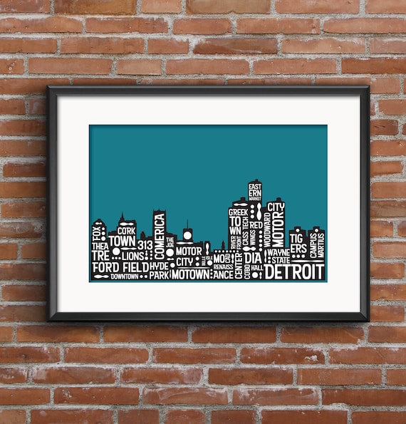 Detroit Skyline Retro Monument Print Detroit Michigan | Etsy