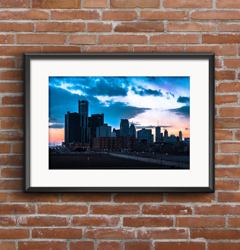 Detroit Skyline Art Print Sunset Detroit Michigan | Etsy