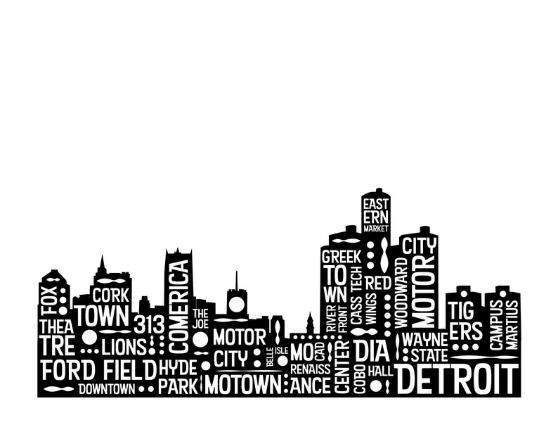 Detroit Skyline Retro Monument Print - Detroit Michigan Tourist ...