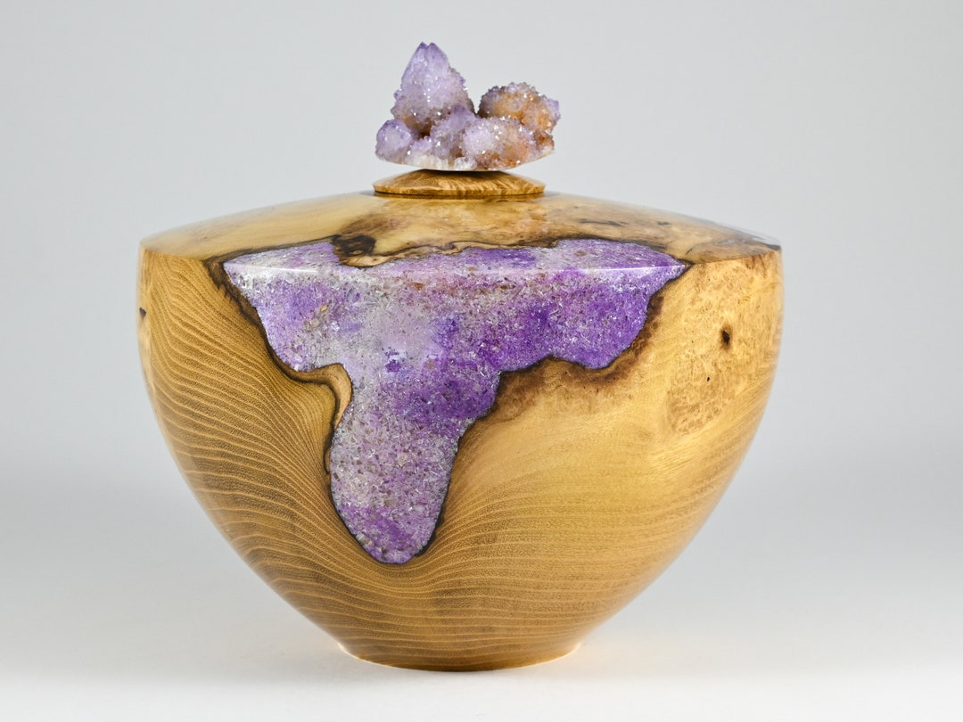 Large Handmade Wooden Urn Made of Black Locust Burl With Cactus ...