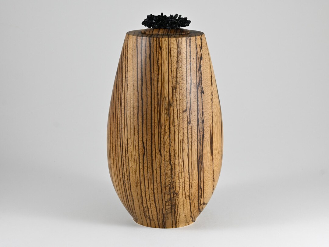 Handmade Zebra Wood Urn, Black Tourmaline Lid (220 C.i.) - Etsy