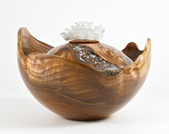 Large Handmade Wooden Cremation Urn Made of Dutch Elm With Quarz (210 C ...