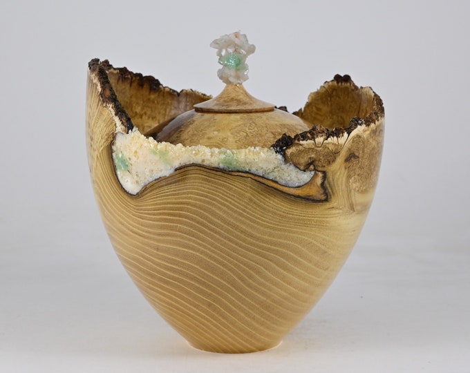 Large Wooden Urn Made of Black Locust Burl Inlayed With Calcite, With ...