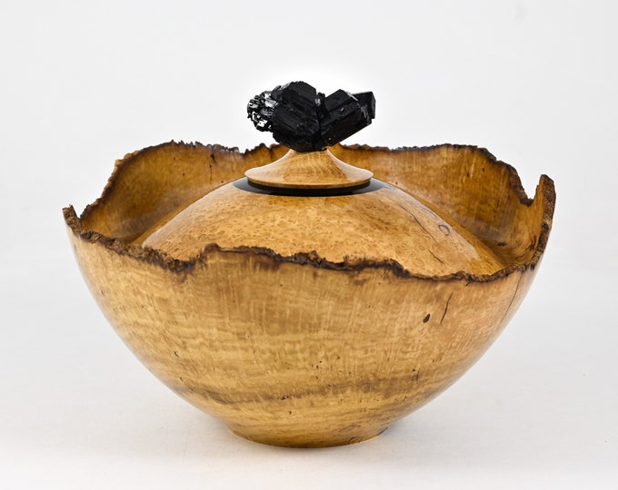 Handmade Wooden Urn Made of Black Locust Burl With Tourmaline on Top ...