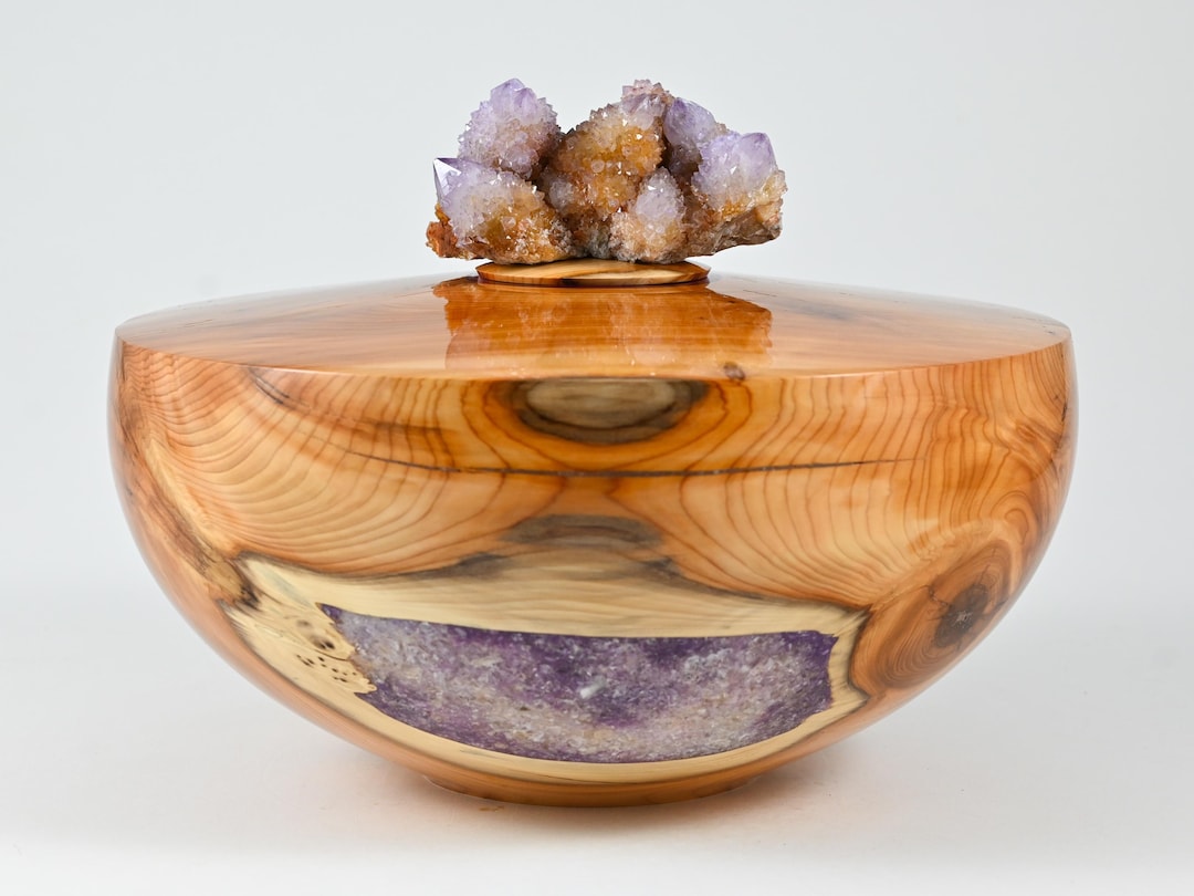 Extra Large Handmade Wooden Urn Made of Yew With a Cactus Amethyst ...