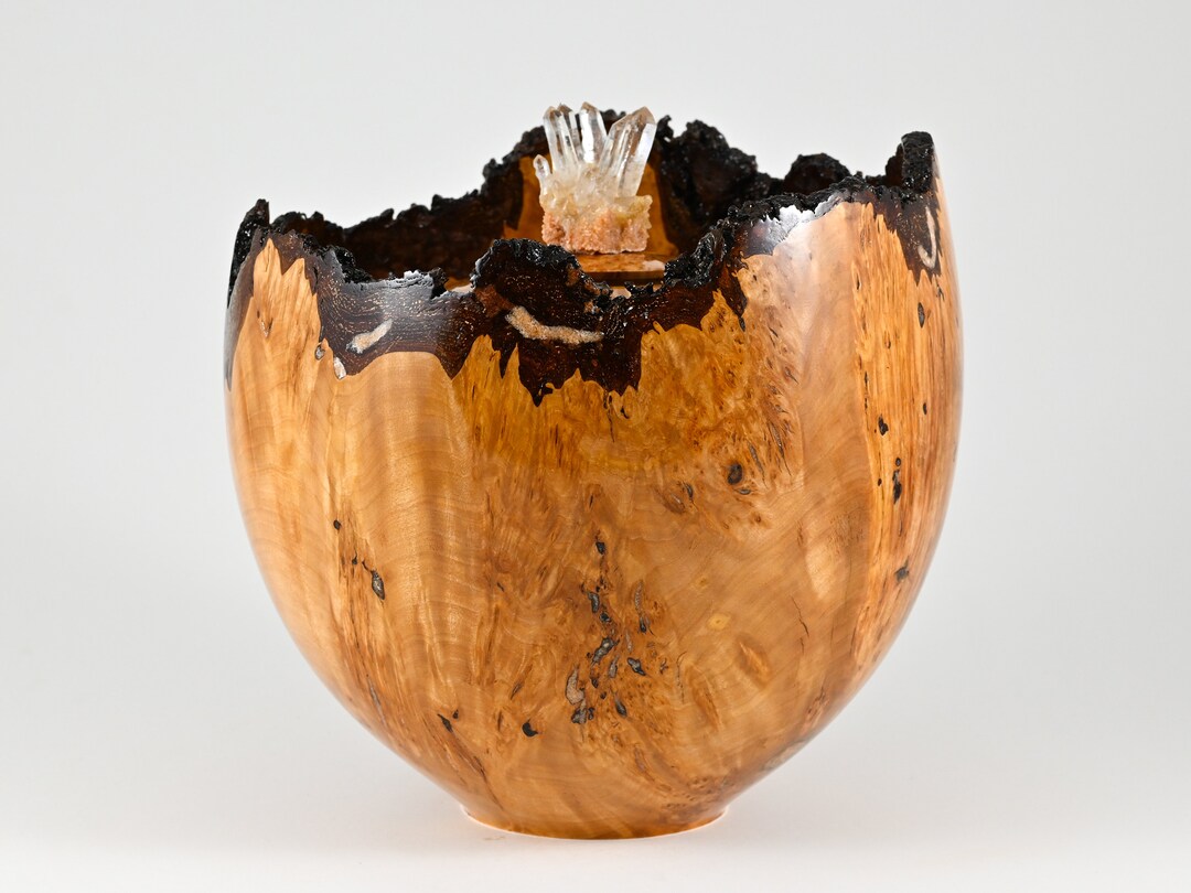 Large Handmade Wooden Urn Made of Alder Burl Inlayed With Calcite and ...