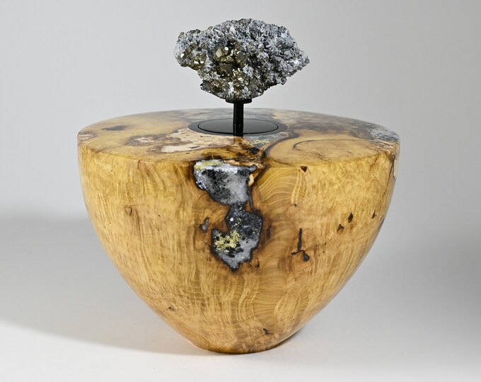 Large Handmade Wooden Urn Made of Black Locust Burl With White Minerals ...
