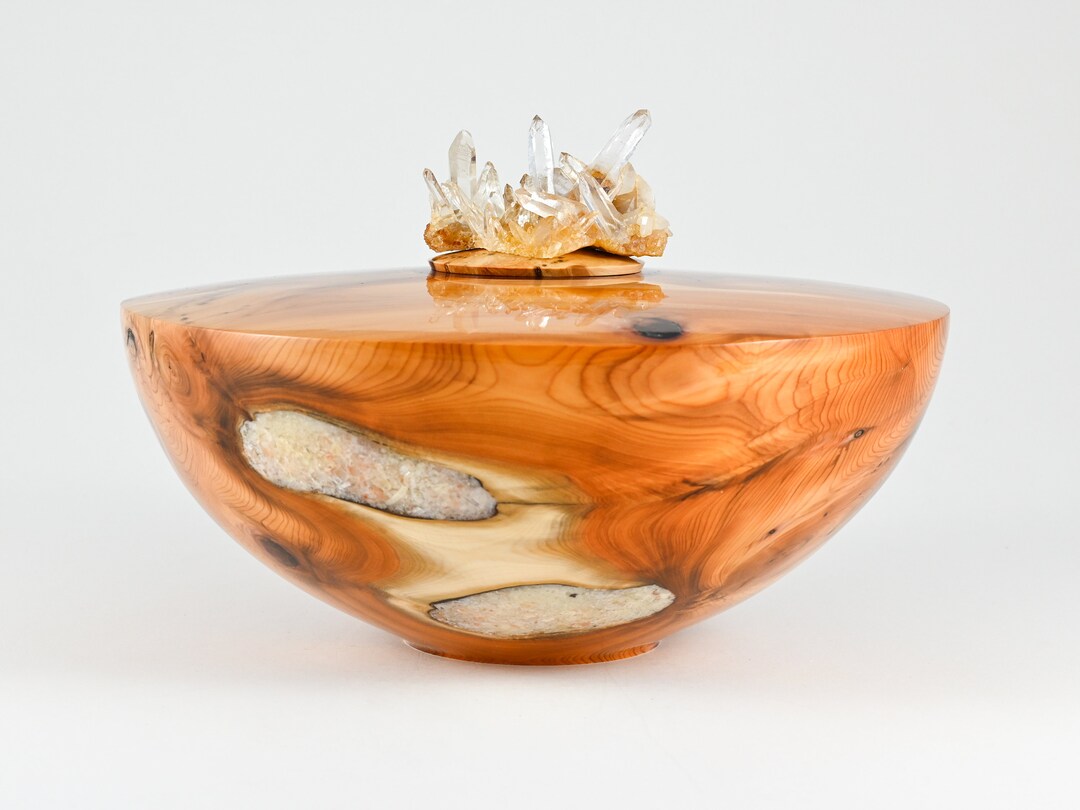 Large Hand Turned Wooden Cremation Urn Made of Yew With a Rhinestone ...