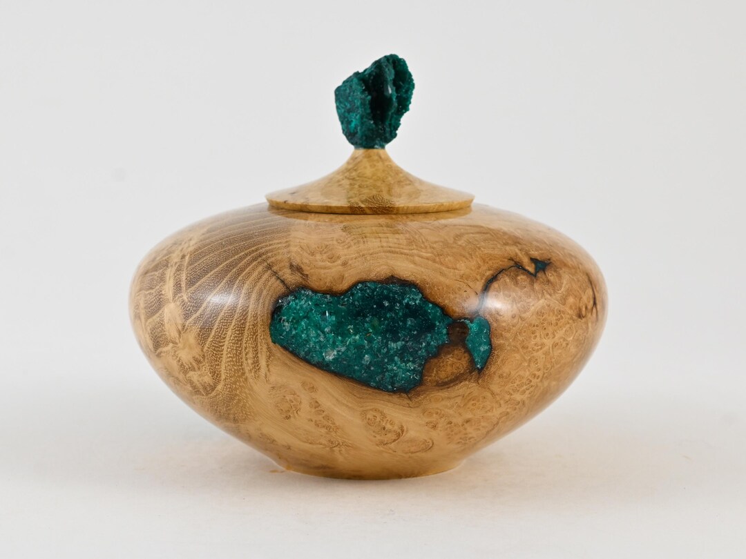 Handmade Black Locust Burl Wood Urn, Purple Mineral Inlay, Amethyst Lid ...