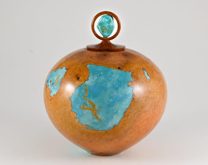 Large Handmade Wooden Urn Made of a Briar Burl Inlayed With Light Blue ...