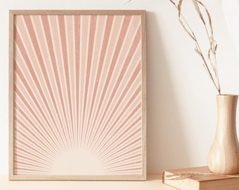 Retro Sun Art, Mid Century Print, Retro Wall Decor, Sun Rays Poster ...