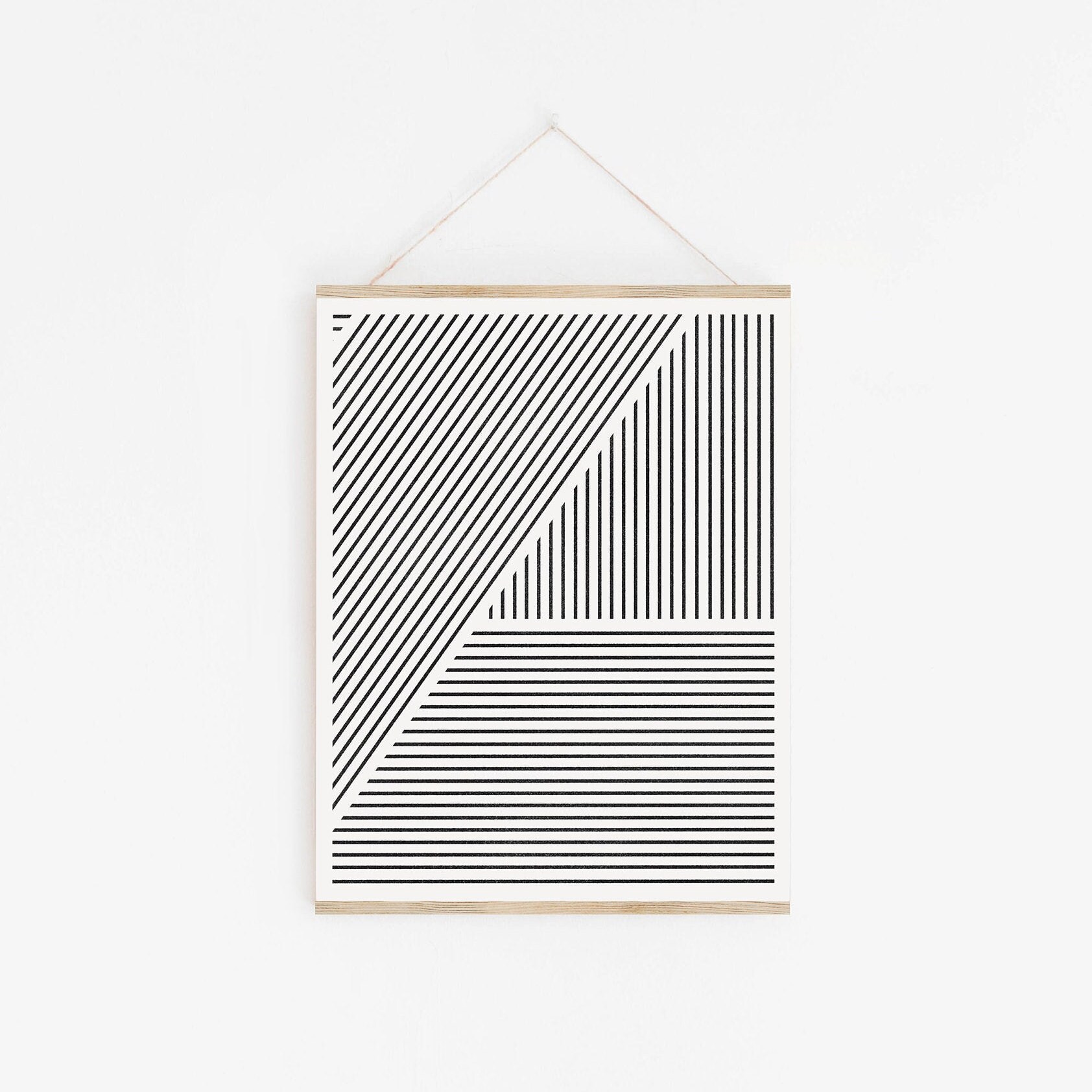 Black and White Geometric Stripe Art Print: Minimalist Decor (digital ...