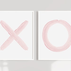 XO Print Set Blush Pink, Modern Wall Art Print Set of 2, Bedroom Decor ...