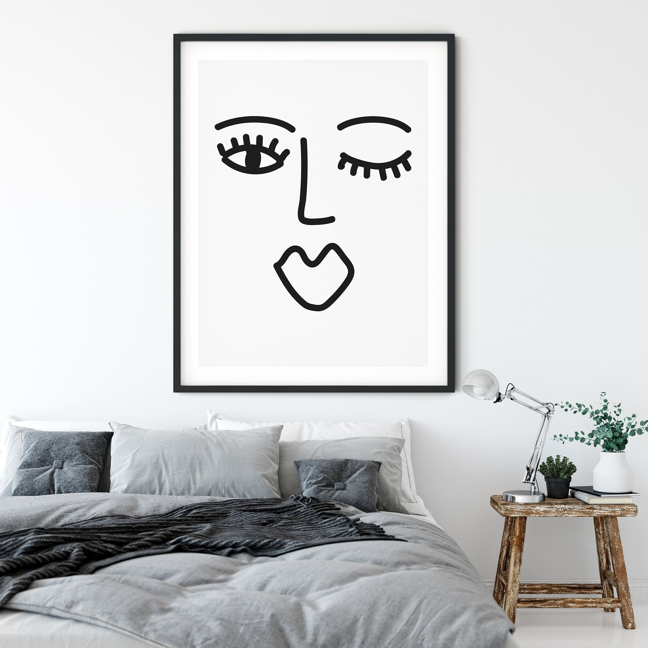 Line Drawing Abstract Face Print Abstract Black and White Art | Etsy