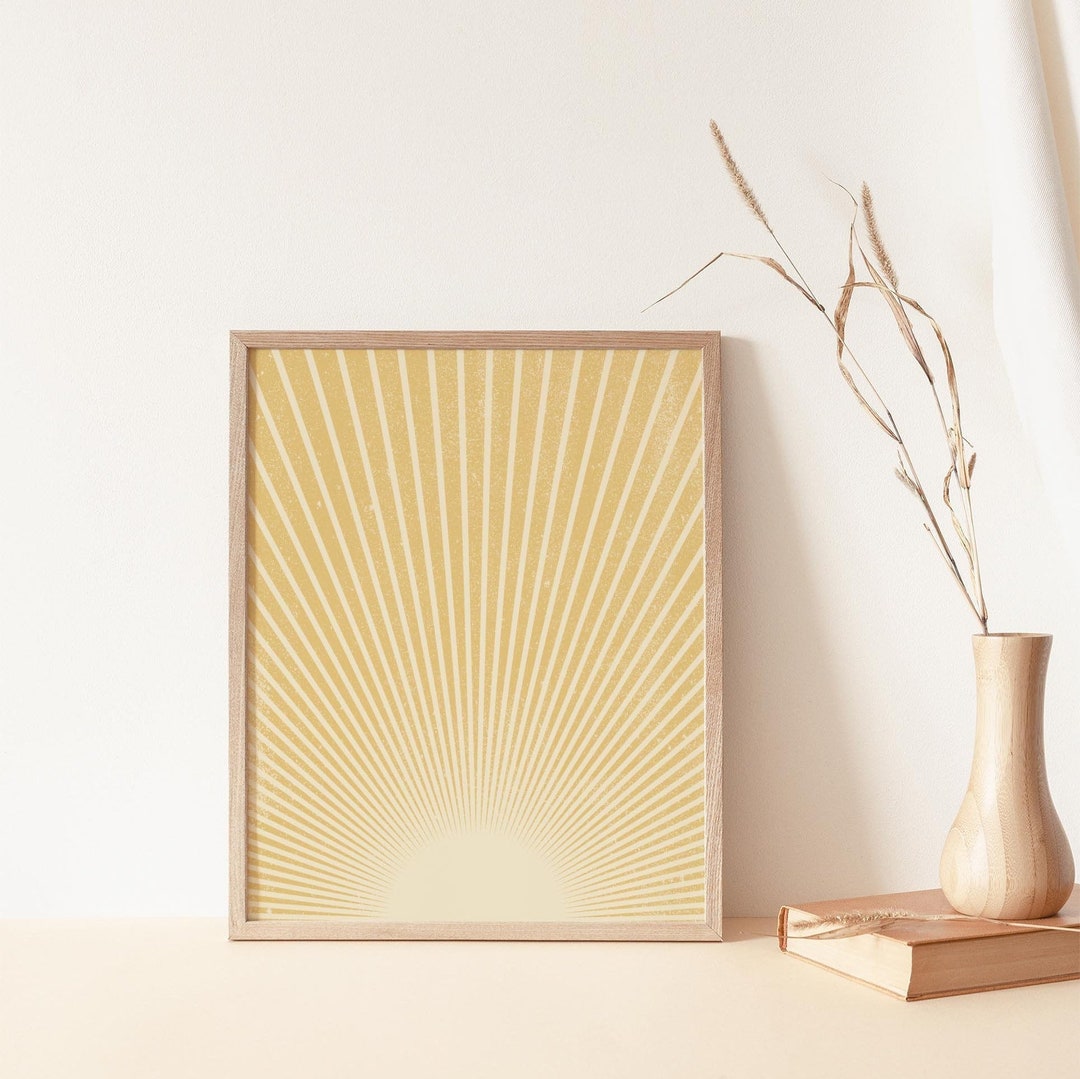 Abstract Sun Rays Wall Art Print Digital Printable, Neutral Yellows ...