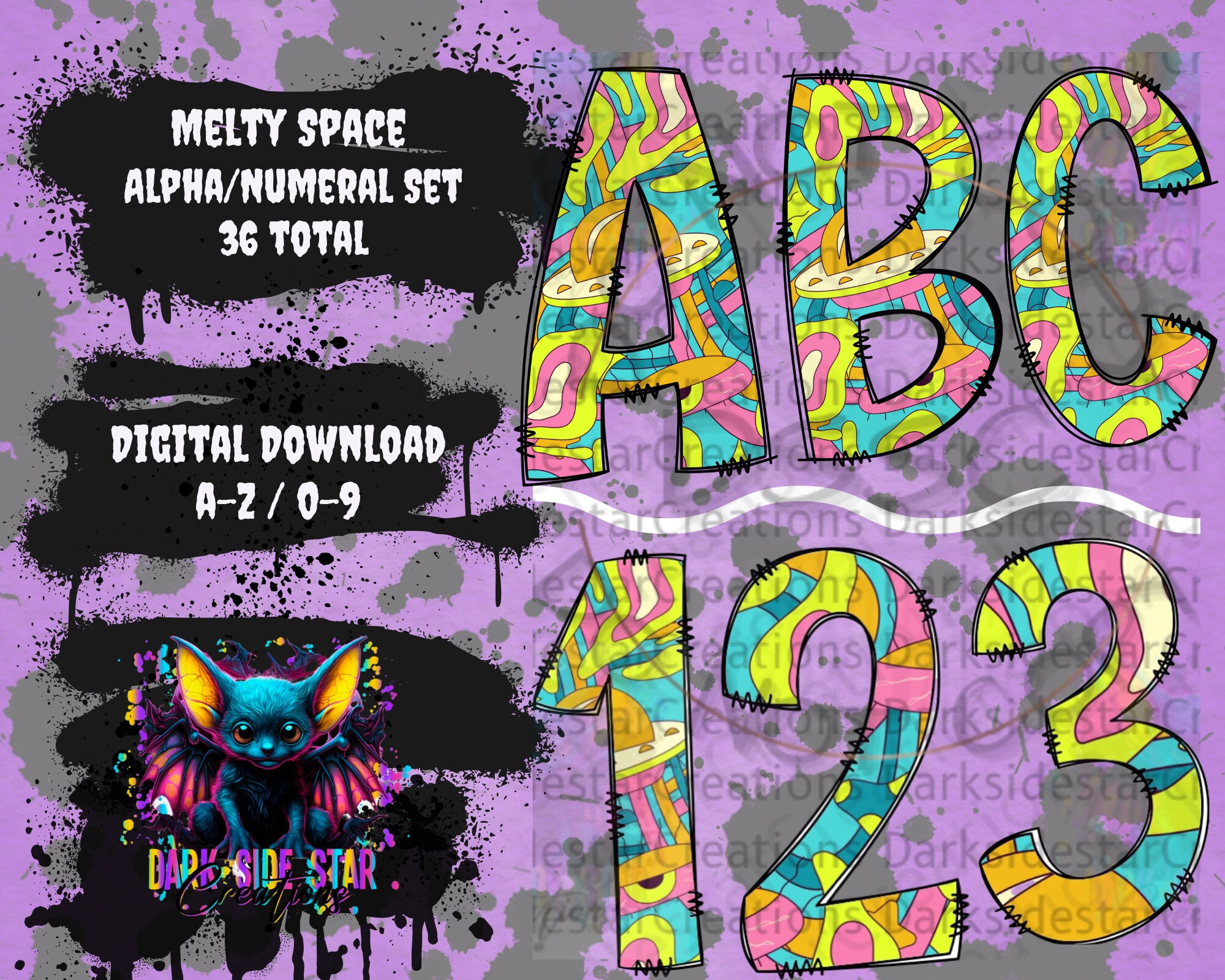 MELTY SPACE Alpha & Numeral PNG Set Letters Numbers - Etsy