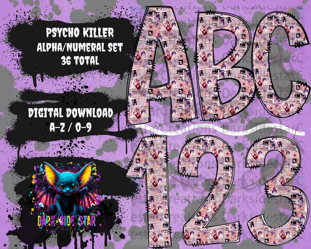 PSYCHO KILLER PNG Set Letters Numbers - Etsy